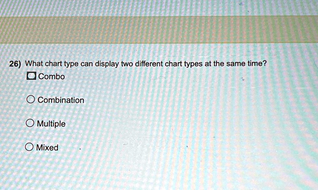 SOLVED: What chart type can display two different chart types at the same time? Combo ...