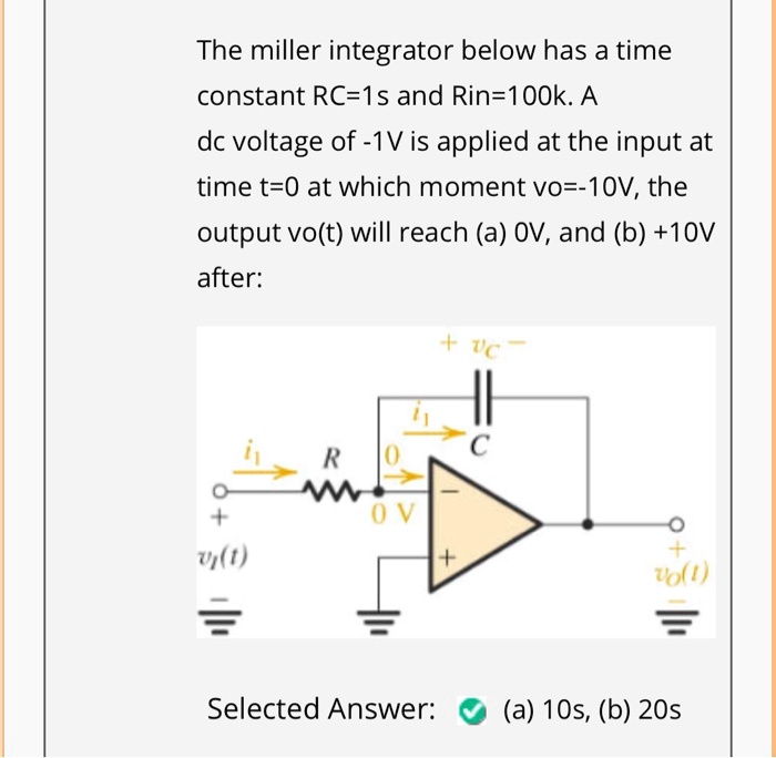 SOLVED: The Miller integrator below has a time constant RC = 1s and Rin = 100kÎ©. A DC voltage ...