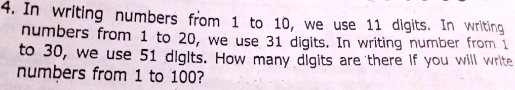 SOLVED: In writing numbers from 1 to 10, we use 11 digits. In writing ...