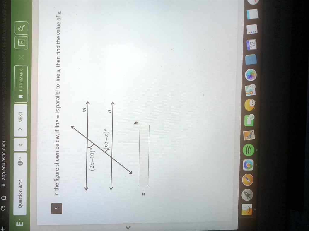 SOLVED: In the figure shown below, if line m is parallel to line n, then find the value of x. 6 ...