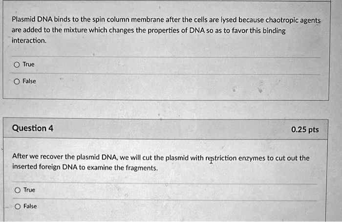 SOLVED: Plasmid DNA binds to the spin column membrane after the cells ...