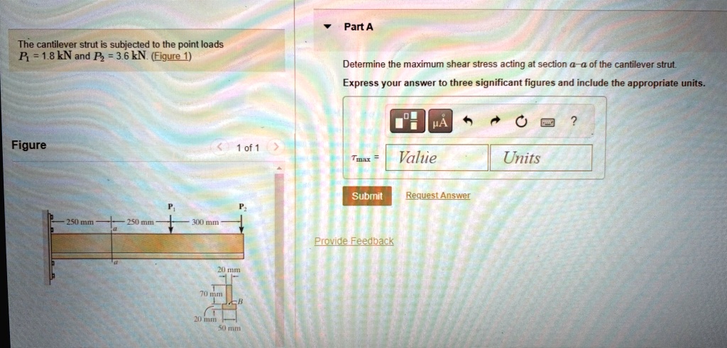 the cantilever strut is subjected to the point loads p1 18 kn and p2 36 ...