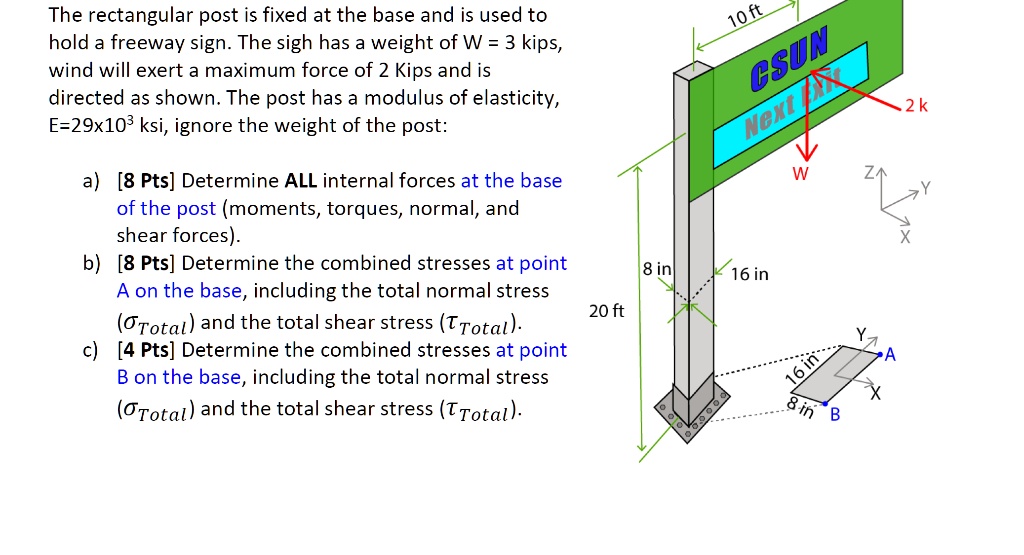 SOLVED: The rectangular post is fixed at the base and is used to hold a ...