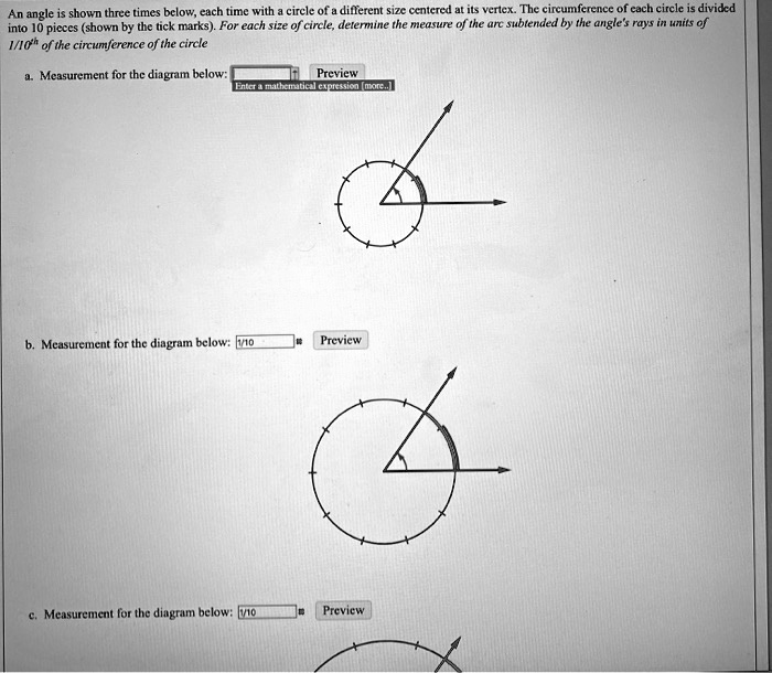 SOLVED: An angle shown three times below; each time with circle of ...