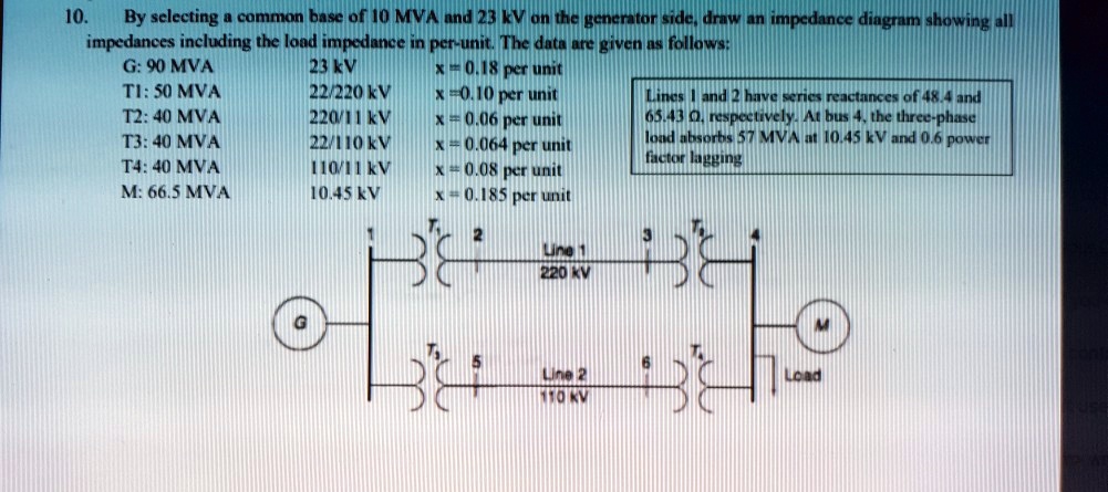 SOLVED: By selecting a common base of 10 MVA and 23 kV on the generator side, draw an impedance ...