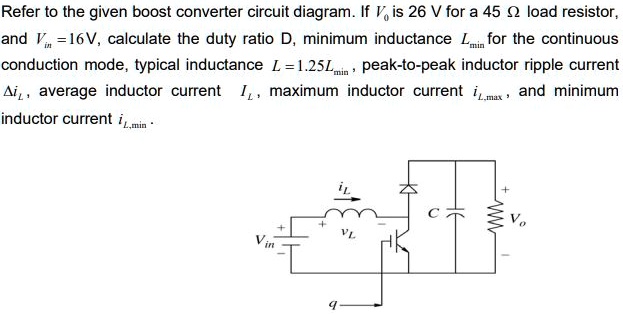 SOLVED: Refer to the given boost converter circuit diagram. If V is 26 V for a 45 Î© load ...