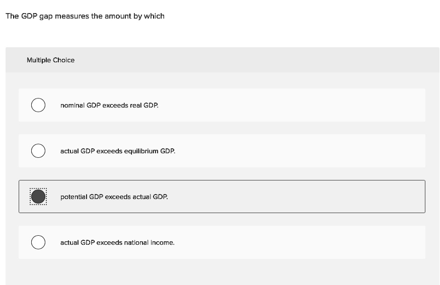 SOLVED: The GDP gap measures the amount by which Multiple Choice ...