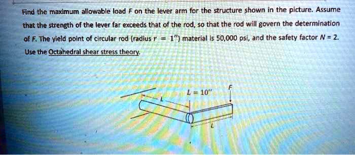 SOLVED: Find the maximum allowable load F on the lever arm for the structure shown in the ...