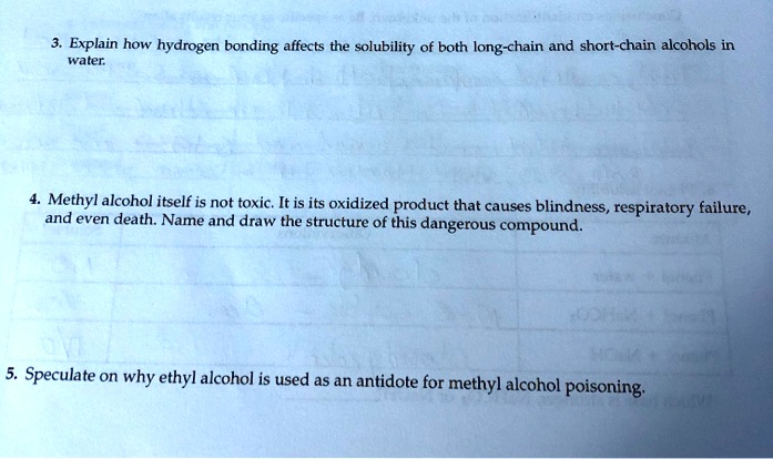 explain how hydrogen bonding affects the solubility of both long chain ...