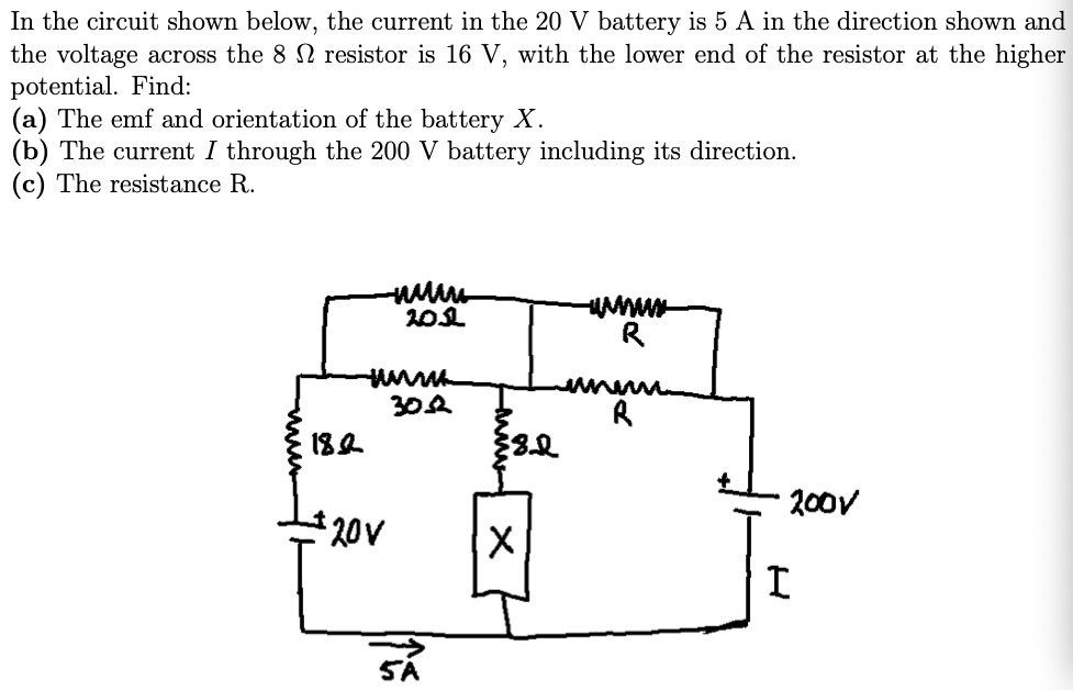 in the circuit shown below the current in the 20 v battery is 5 a in ...