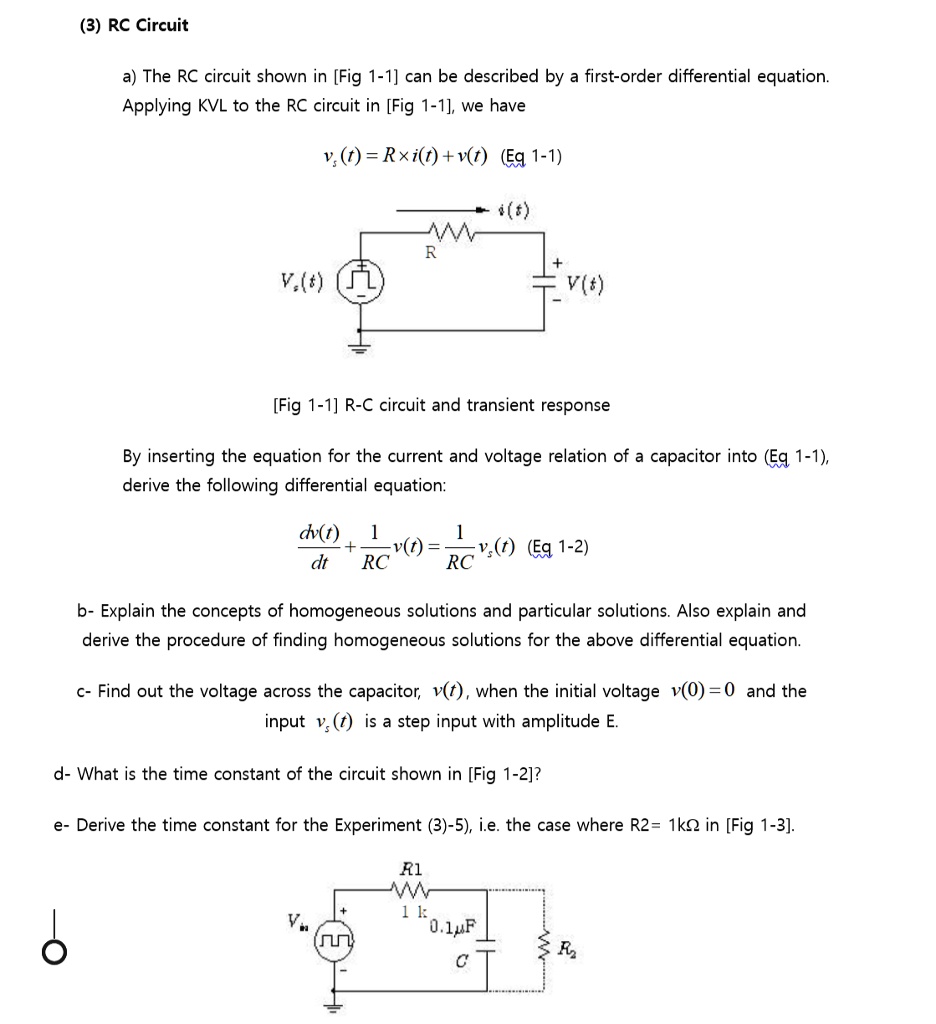 SOLVED: Text: (3) RC Circuit a) The RC circuit shown in [Fig 1-1] can be described by a first ...