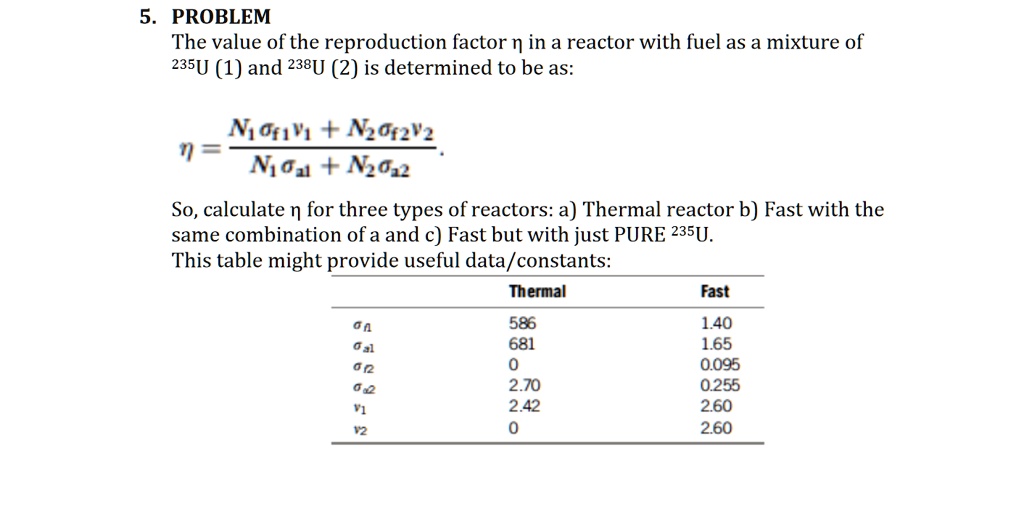 SOLVED: PROBLEM: The value of the reproduction factor n in a reactor with fuel as a mixture of ...
