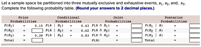 SOLVED: Let sample space be partitioned into three mutually exclusive ...
