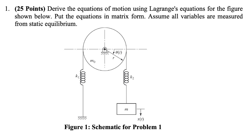 Solved 1 25 Points Derive The Equations Of Motion Using Lagranges Equations For The Figure