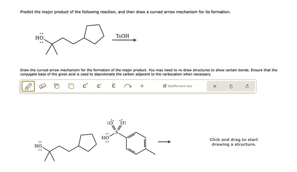 Predict the major product of the following reaction, and then draw a curved arrow mechanism for ...