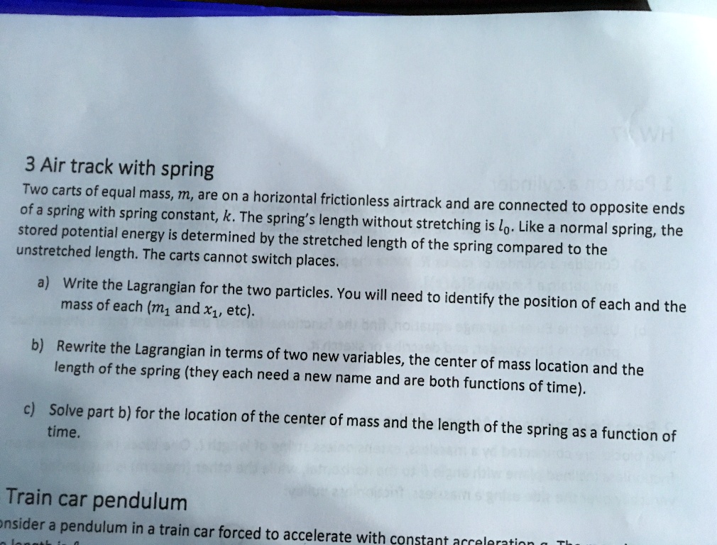 3 Air track with spring Two carts of equal mass, m, are on a horizontal ...