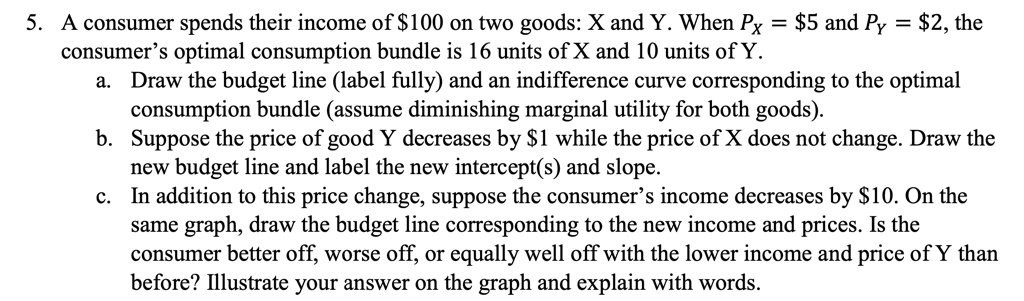5. A consumer spends their income of 100 on two goods: X and Y. WhenPx ...