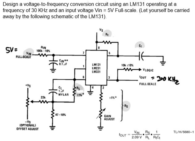 SOLVED: Design a voltage-to-frequency conversion circuit using an LM131 ...