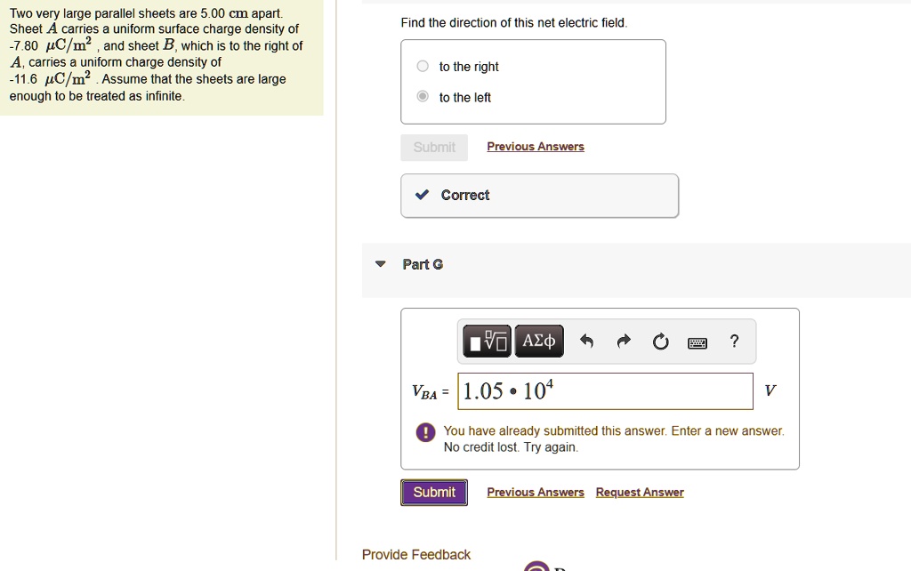 Two very large parallel sheets are 5.00 cm apart. Sheet A carries a uniform surface charge ...