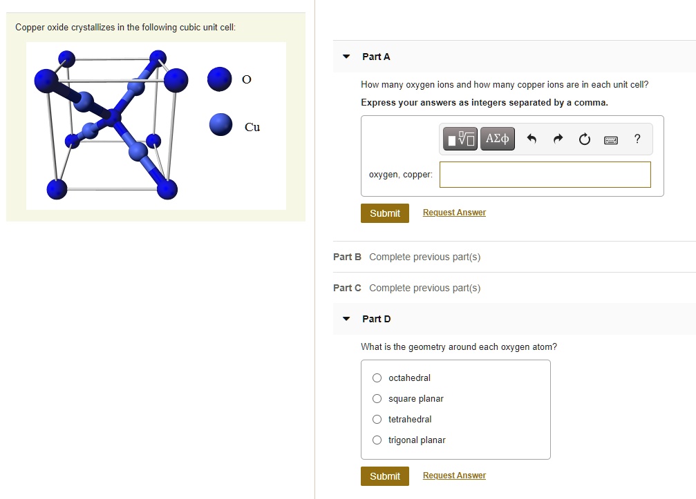 copper oxide crystallizes in the following cubic unit cell part a how ...