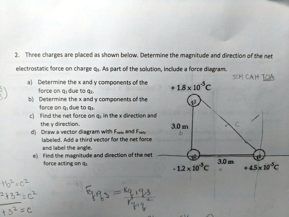 SOLVED: Three charges are placed as shown below: Determine the magnitude and direction of the ...