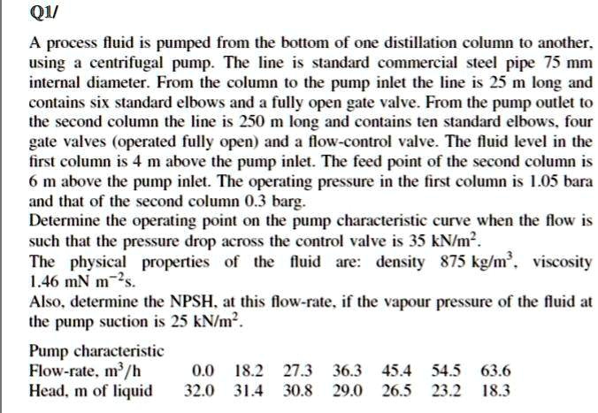 SOLVED: Q1/ A process fluid is pumped from the bottom of one ...