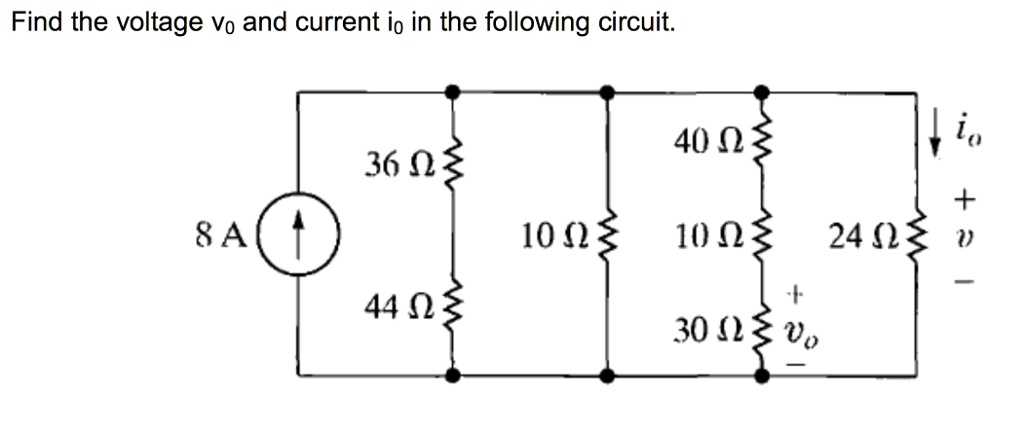 Find the voltage vo and current io in the following circuit.