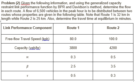Problem (2) Given the following information, and using the generalized ...