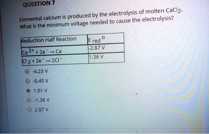QUESTION 7 Elemental calcium is produced by the electrolysis of molten ...