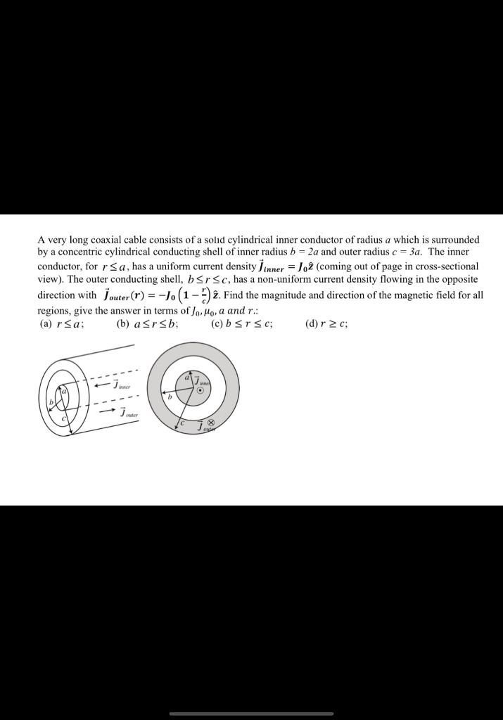 SOLVED: A very long coaxial cable consists of a solid cylindrical inner ...
