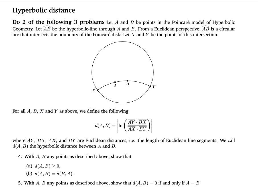 Hyperbolic distance Do 2 of the following 3 problems Let A and B be ...