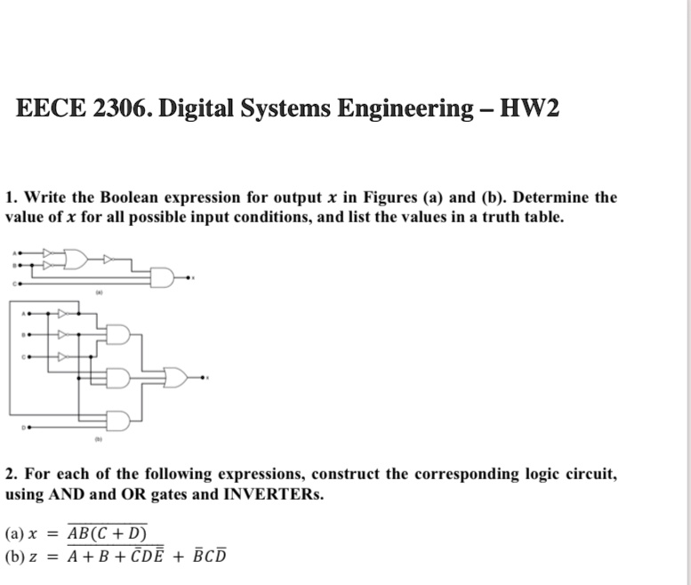 SOLVED: EECE 2306. Digital Systems Engineering - HW2 1. Write the Boolean expression for output ...