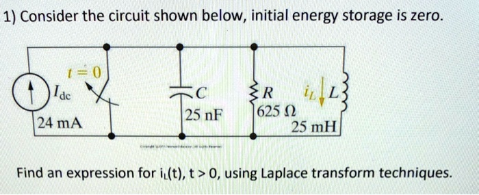 1) Consider the circuit shown below, initial energy storage is zero. t=0 Idc C25 nF R625 ΩiLL24 ...