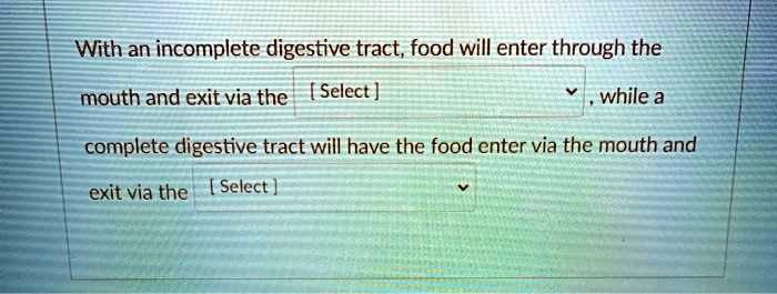 SOLVED:With an incomplete digestive tract, food will enter through the ...