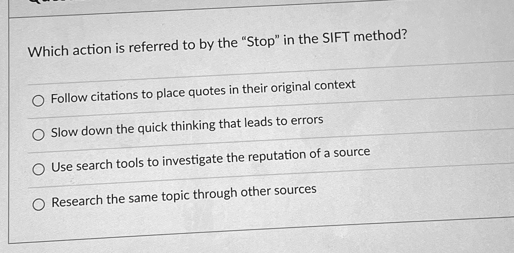 which action is referred to by the stop in the sift method follow ...