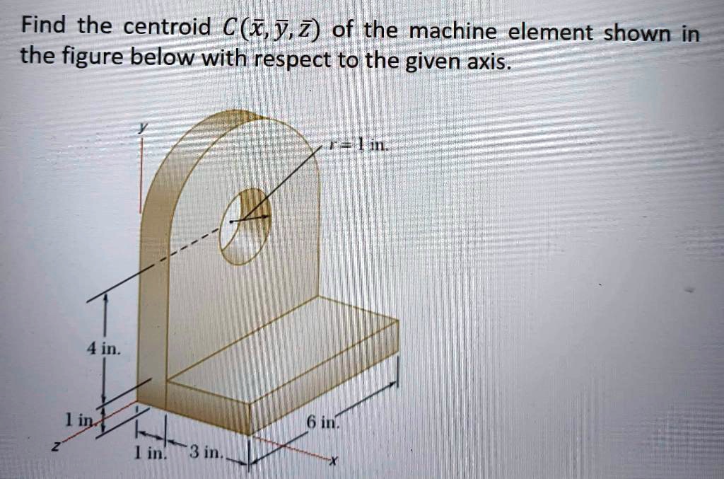 Find the centroid C(x̅, y̅, z̅) of the machine element shown in the figure below with respect to ...
