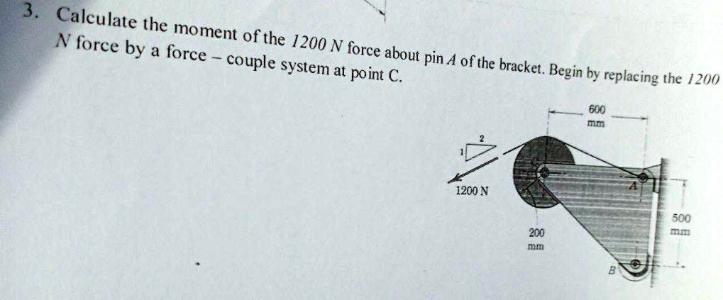 3. Calculate the moment of the 1200 N force about pin A of the bracket ...