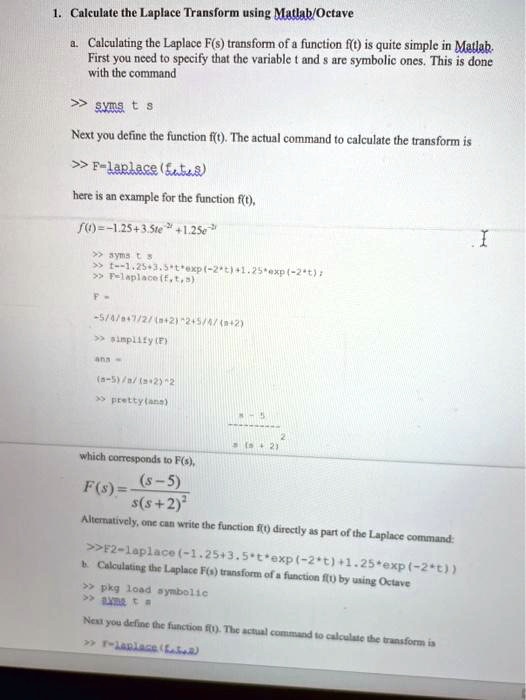 Solved Calculate The Laplace Transform Using Matlaboctave Calculating The Laplace Transform Of 5306