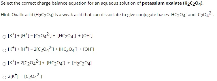 select the correct charge balance equation for an aquequs solution of ...