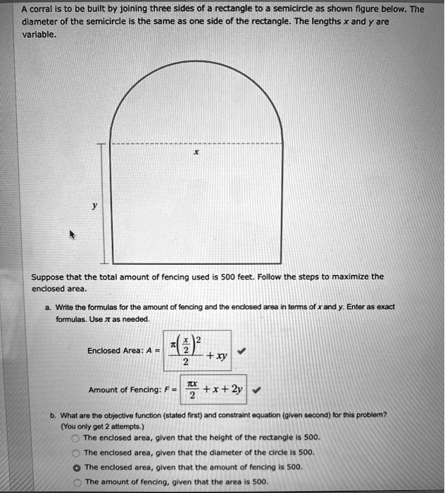 A corral is to be built by joining three sides of a rectangle to a ...