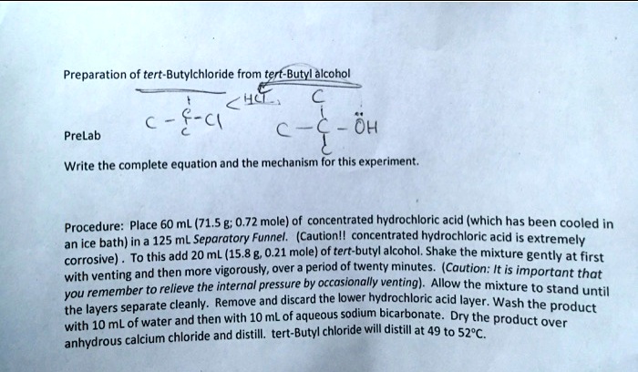 SOLVED: Preparation of tert-Butylchloride from tert-Butyl alcohol ...
