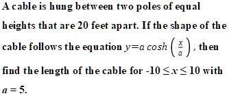 A cable is hung between two poles of equal heights that are 20 feet ...