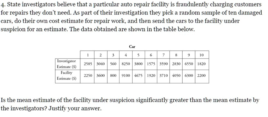 SOLVED: State investigators believe that a particular auto repair ...