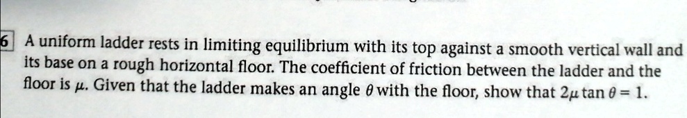 SOLVED: A uniform ladder rests in limiting equilibrium with its top against a smooth vertical ...