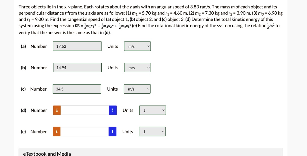 Solved Three Objects Lie In The X Y Plane Each Rotates About The Z Axis With An Angular Speed