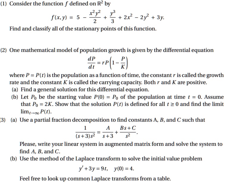 SOLVED:(1) Consider the function defined on R2 by x2y2 f(x,y) 5 2x2 2y2 + 3y. Find and classify ...