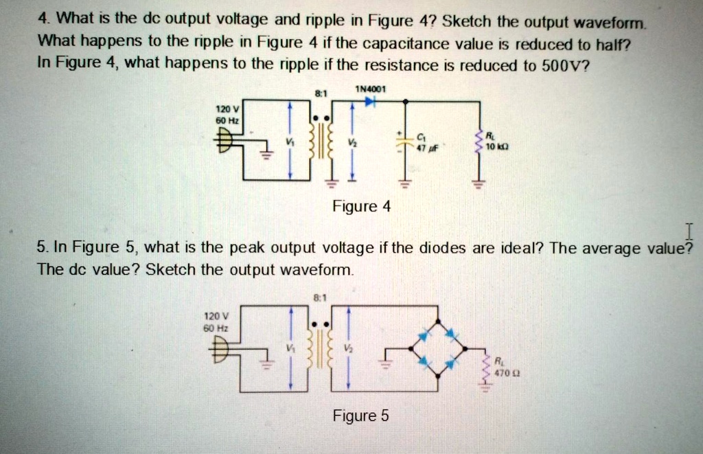4. What is the dc output voltage and ripple in Figure 4? Sketch the ...