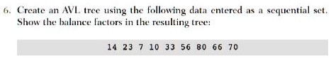 SOLVED: Please show the procedure for each balancing. 6. Create an AVL tree using the following ...