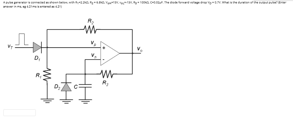a pulse generator is connected as shown below with r22k rz 68k vo15v ...