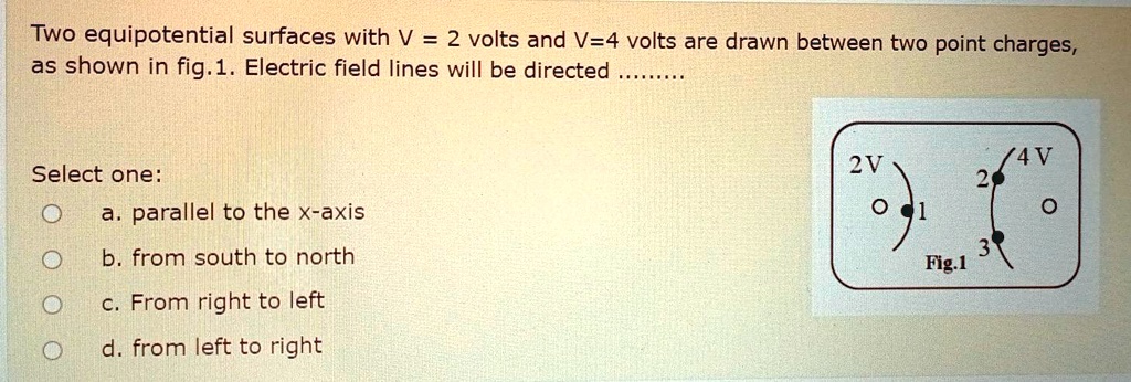 SOLVED: Two equipotential surfaces with V = 2 volts and V=4 volts are ...